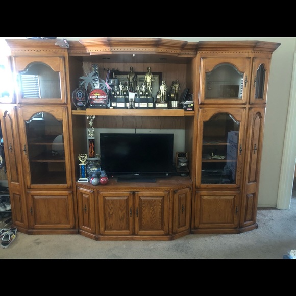 Other | Solid Oak Wall Unit With Lots Of Storage | Poshmark